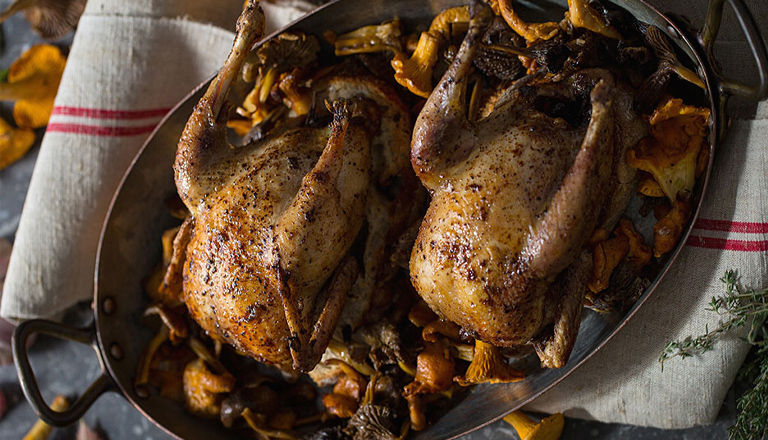 Roast partridge with a wild mushroom fricassee | Opinel.com