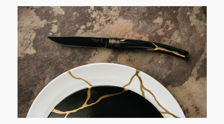 Set of 2 Coal Kintsugi Black Blade table knives | Opinel.com